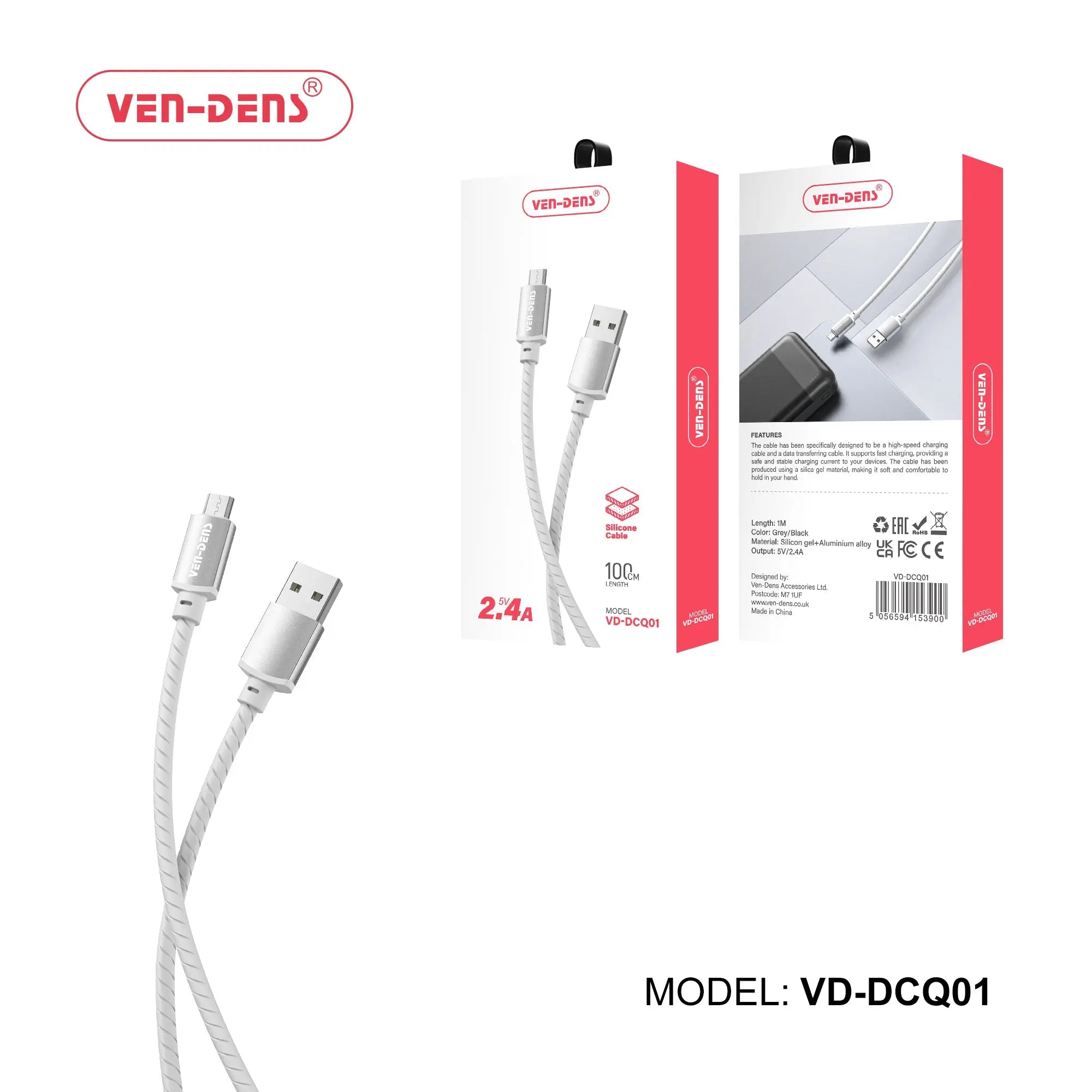 Premium 2.4A/5V Silicone Charging Cable – Durable & Flexible |GSM ...